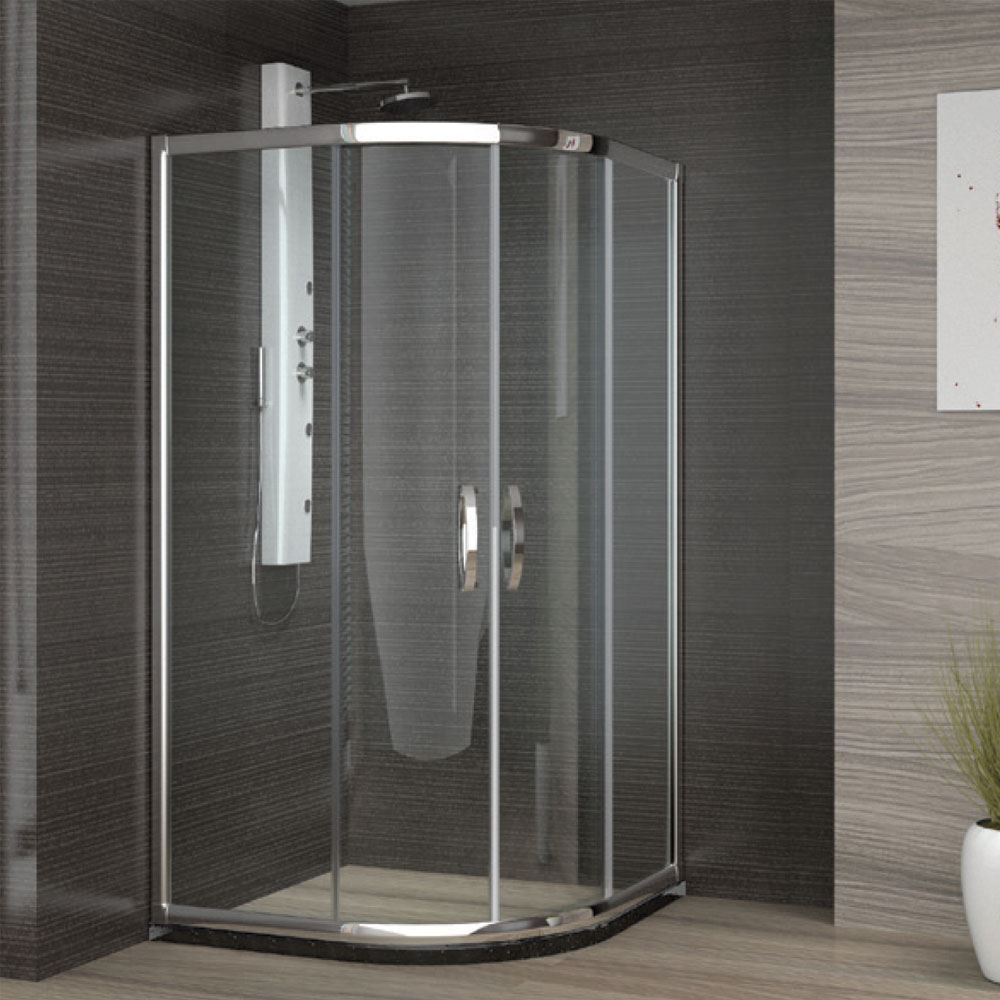 Delta Corner Entry Half Round Shower Enclosure With Curved Sliding Door ...